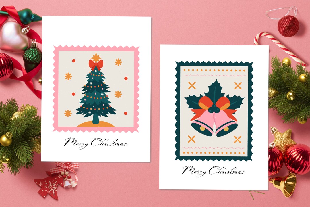 Merry Christmas Cards 2 Cards Digital Download Greeting - Etsy
