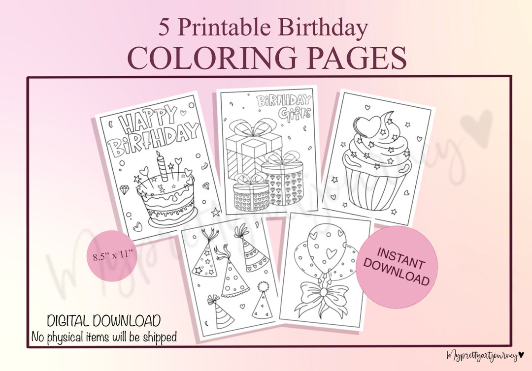 Birthday Party Coloring Pages for Kids • DIGITAL INSTANT Download ...