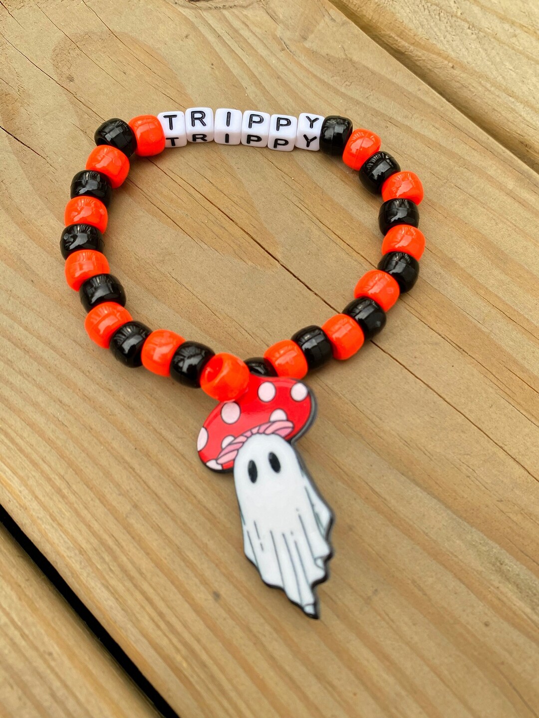 Trippy Ghost Mushroom Kandi Bracelet - Mushroom Lover, Ghost Lover ...