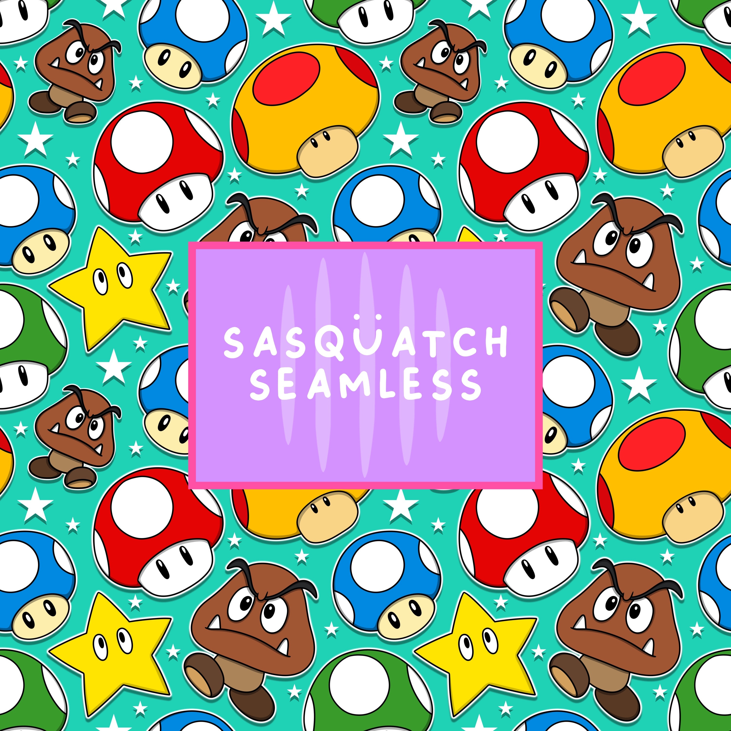 Set of 5 Mario Mushrooms Seamless Patterns - Cool Kids Fabric Designs ...