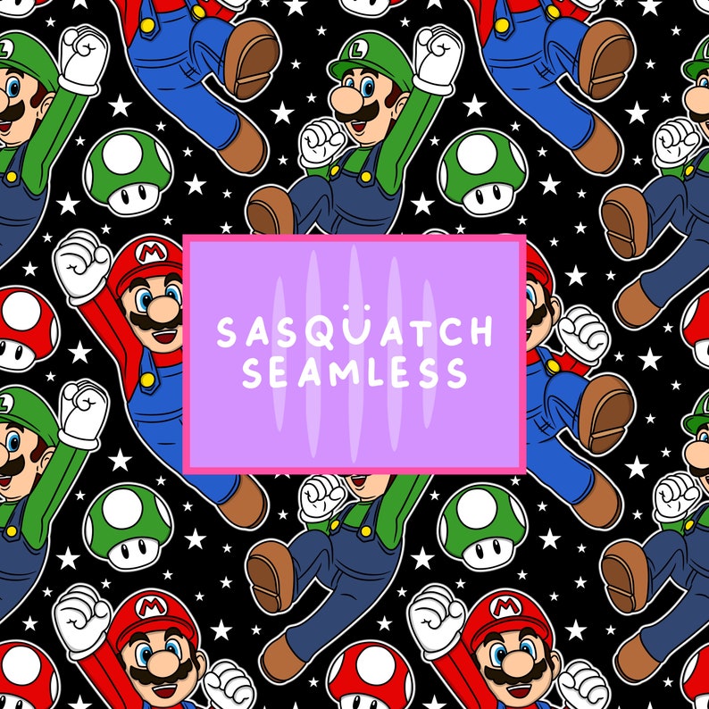 Set of 5 Mario Bros Seamless Patterns - Cool Kids Fabric Designs, Mario ...