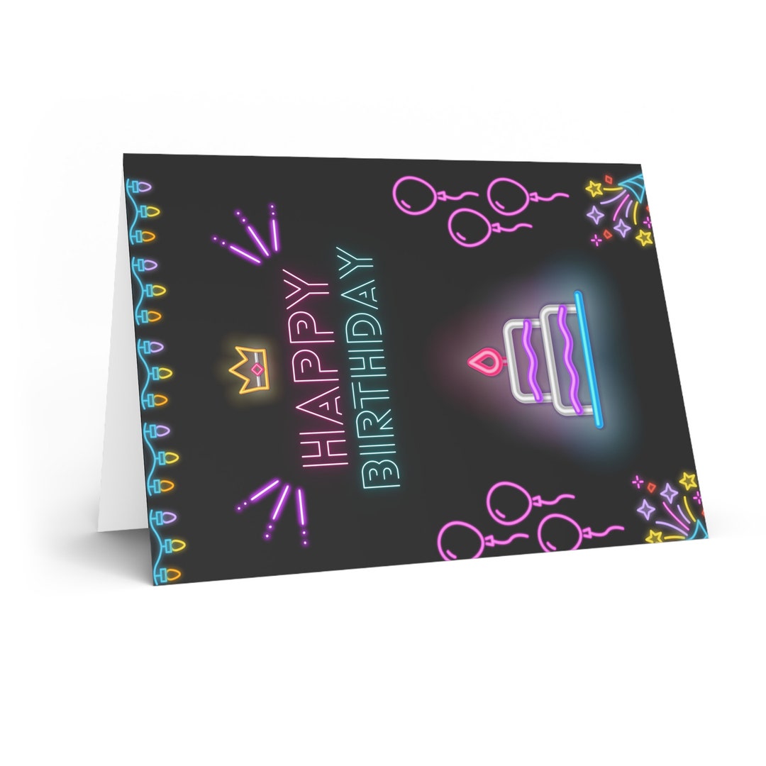Neon Birthday Card, Greeting Cards, Celebration, Happy Birthday, Bright ...