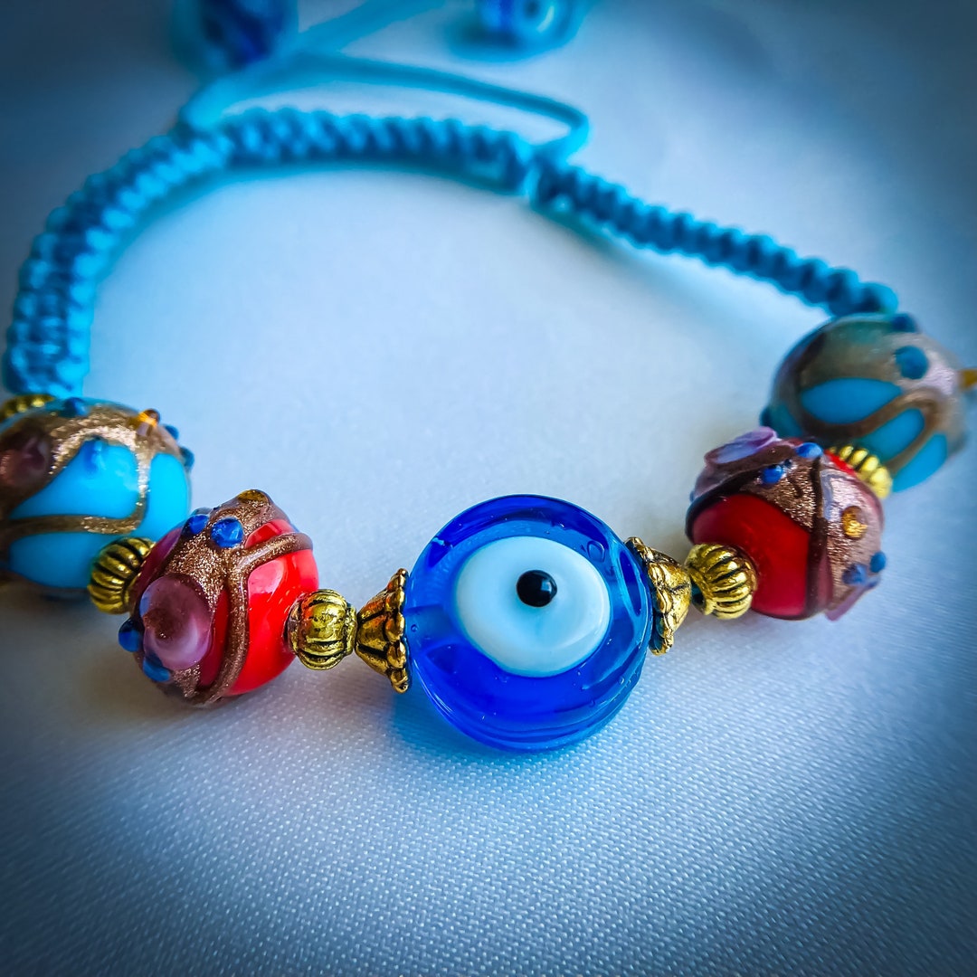 Adjustable Macrame Bracelet With Rare to Find Evil Eye Beads, Unisex ...
