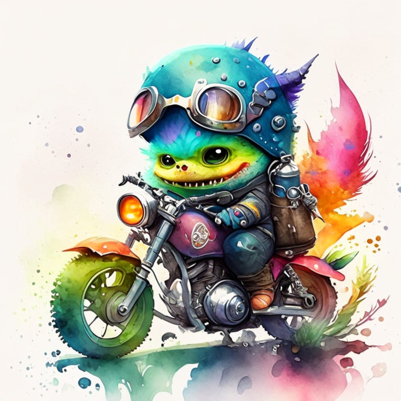 Cute Motorcyclist Monster Clipart | 300dpi | PNG Graphics | Instant ...