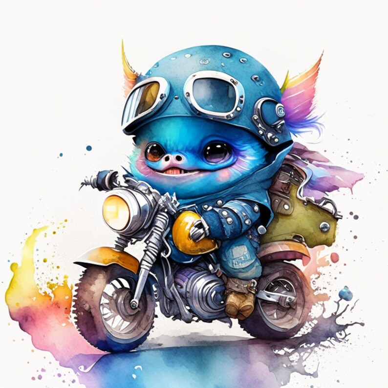 Cute Motorcyclist Monster Clipart | 300dpi | PNG Graphics | Instant ...