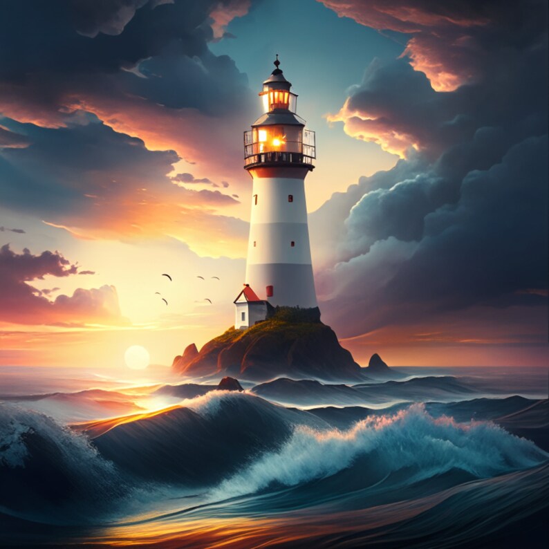 Cute Sunset Lighthouse Clipart 300dpi PNG Graphics Instant Download for ...