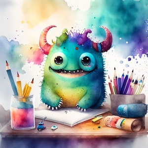 Cute Monster in Classroom Clipart | 300dpi | PNG Graphics | Instant ...