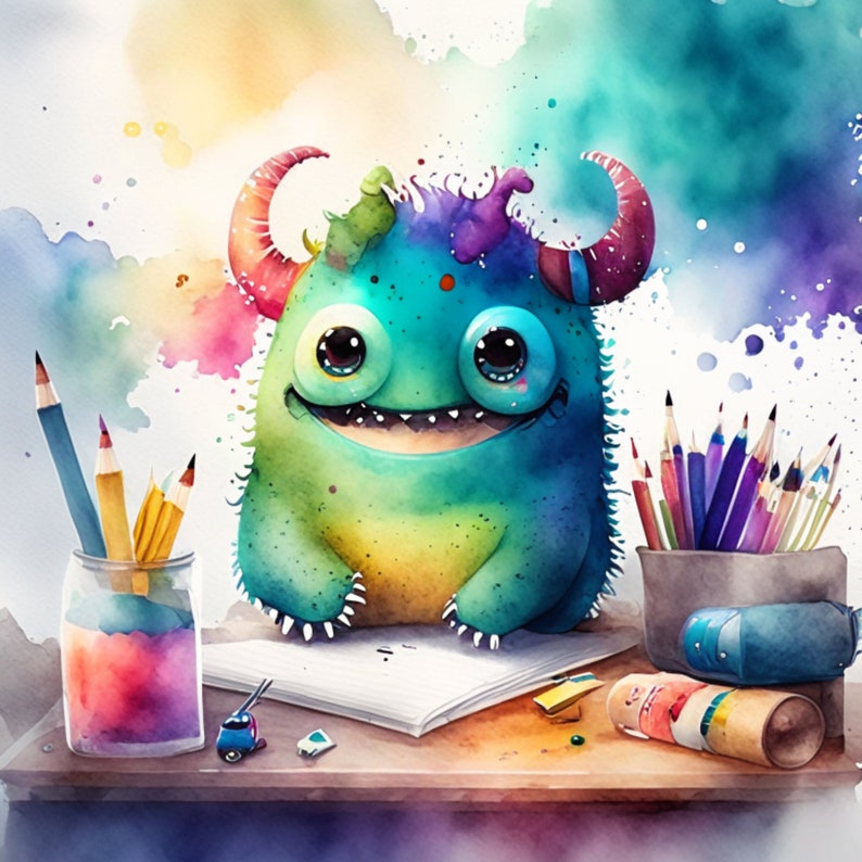 Cute Monster in Classroom Clipart | 300dpi | PNG Graphics | Instant ...