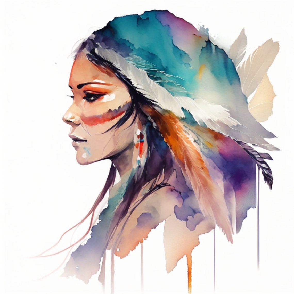 Watercolor Native American Woman Clipart: 300dpi PNG Graphics (instant ...