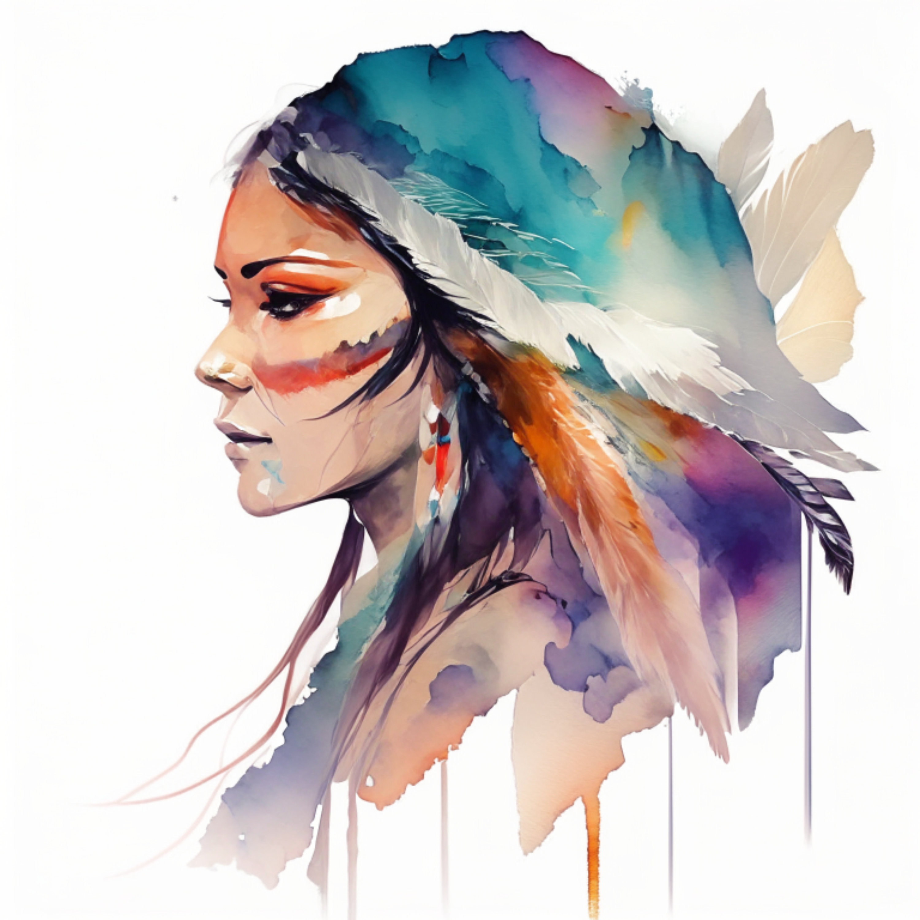 Watercolor Native American Woman Clipart: 300dpi PNG Graphics (instant ...