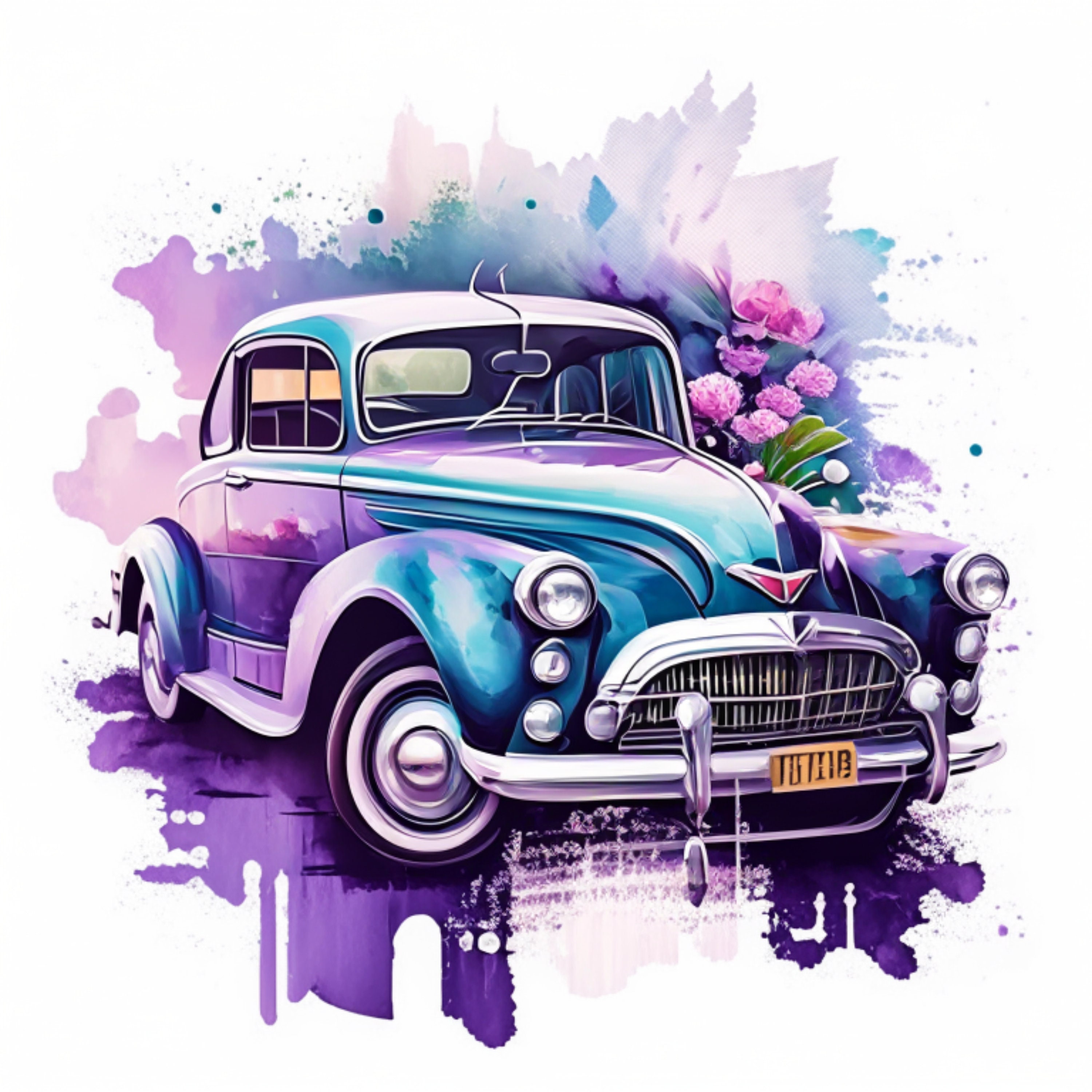 Watercolor Classic Car Clipart: 300dpi PNG Graphics (digital Download ...