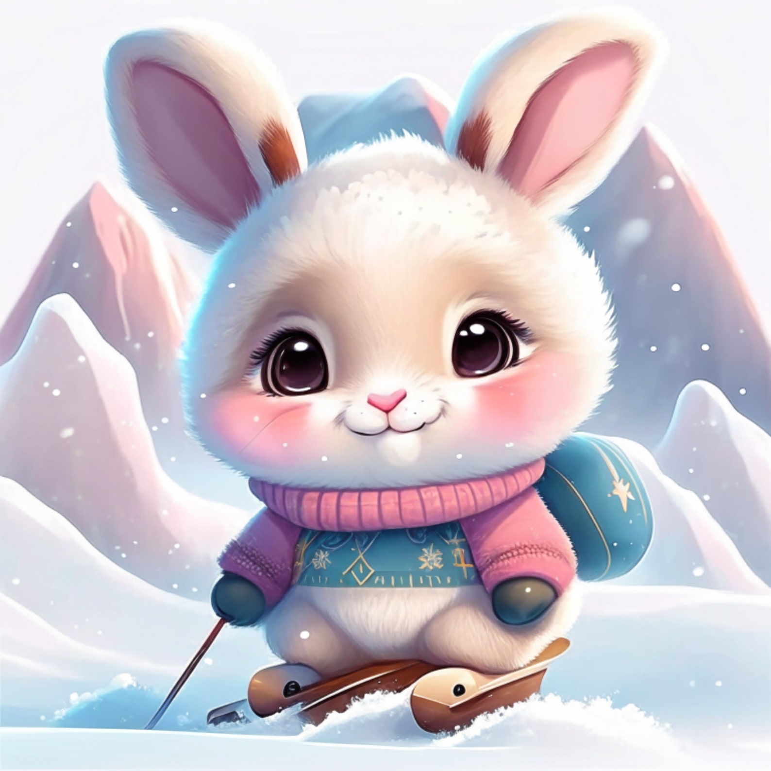 Cute Ski Bunny Clipart 300dpi High Resolution PNG Graphics - Etsy