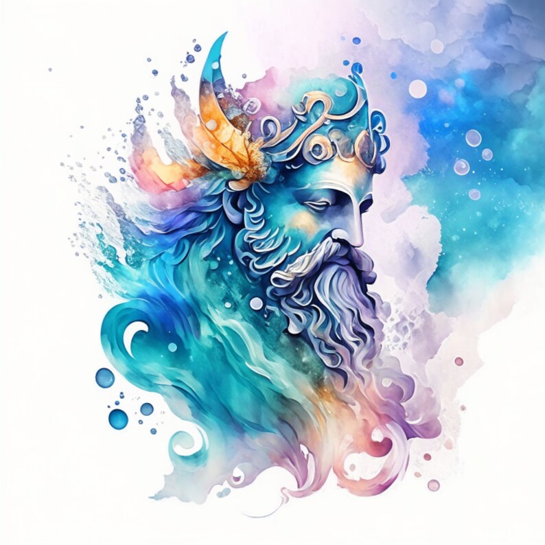 Watercolor Poseidon Clipart: High-resolution PNG Graphics (digital ...