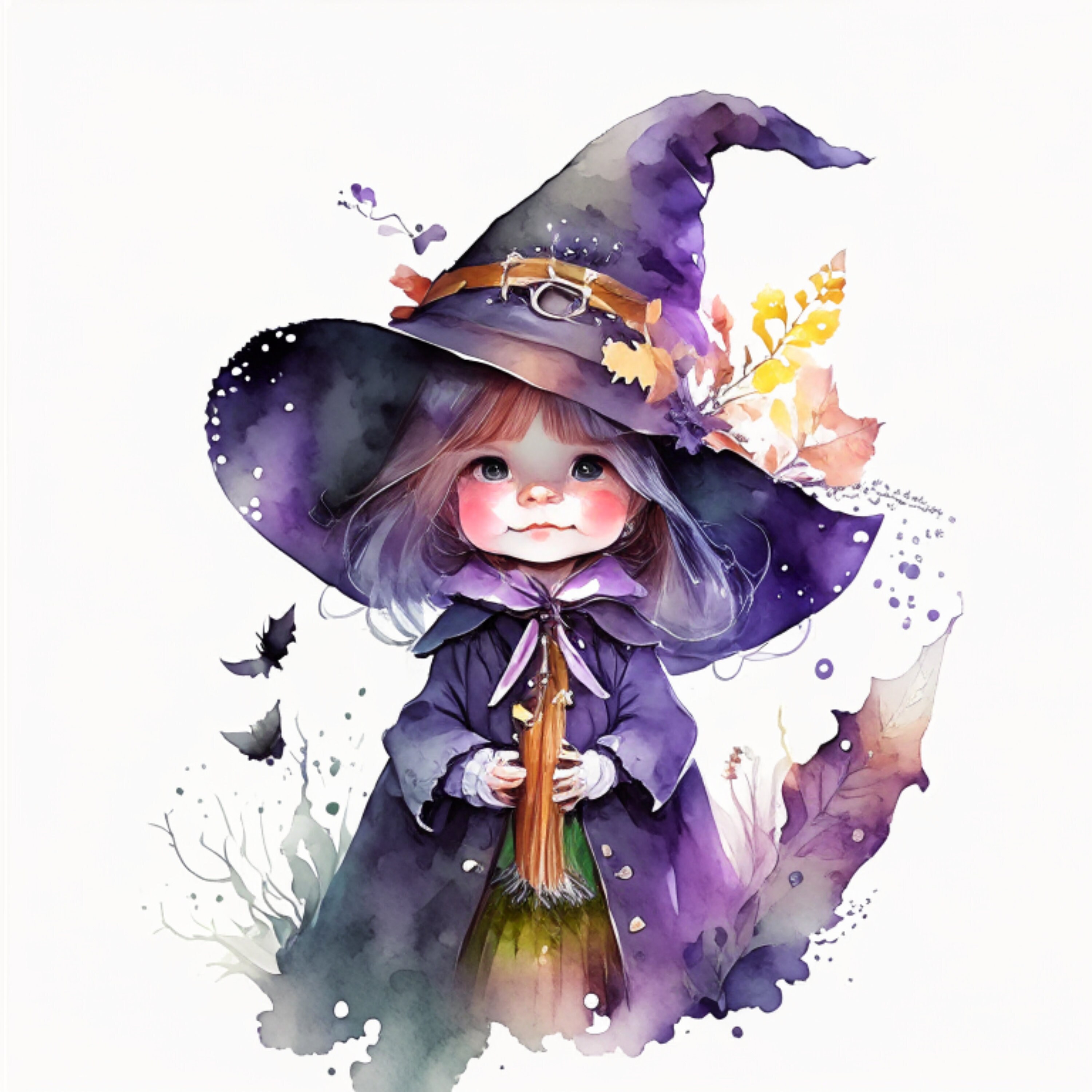 Watercolor Cute Witch Clipart | PNG Graphics (instant Download) - Etsy