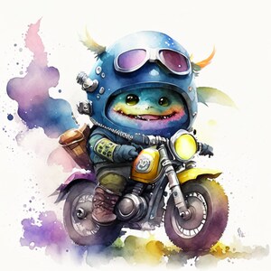 Cute Motorcyclist Monster Clipart 300dpi PNG Graphics Instant Download ...