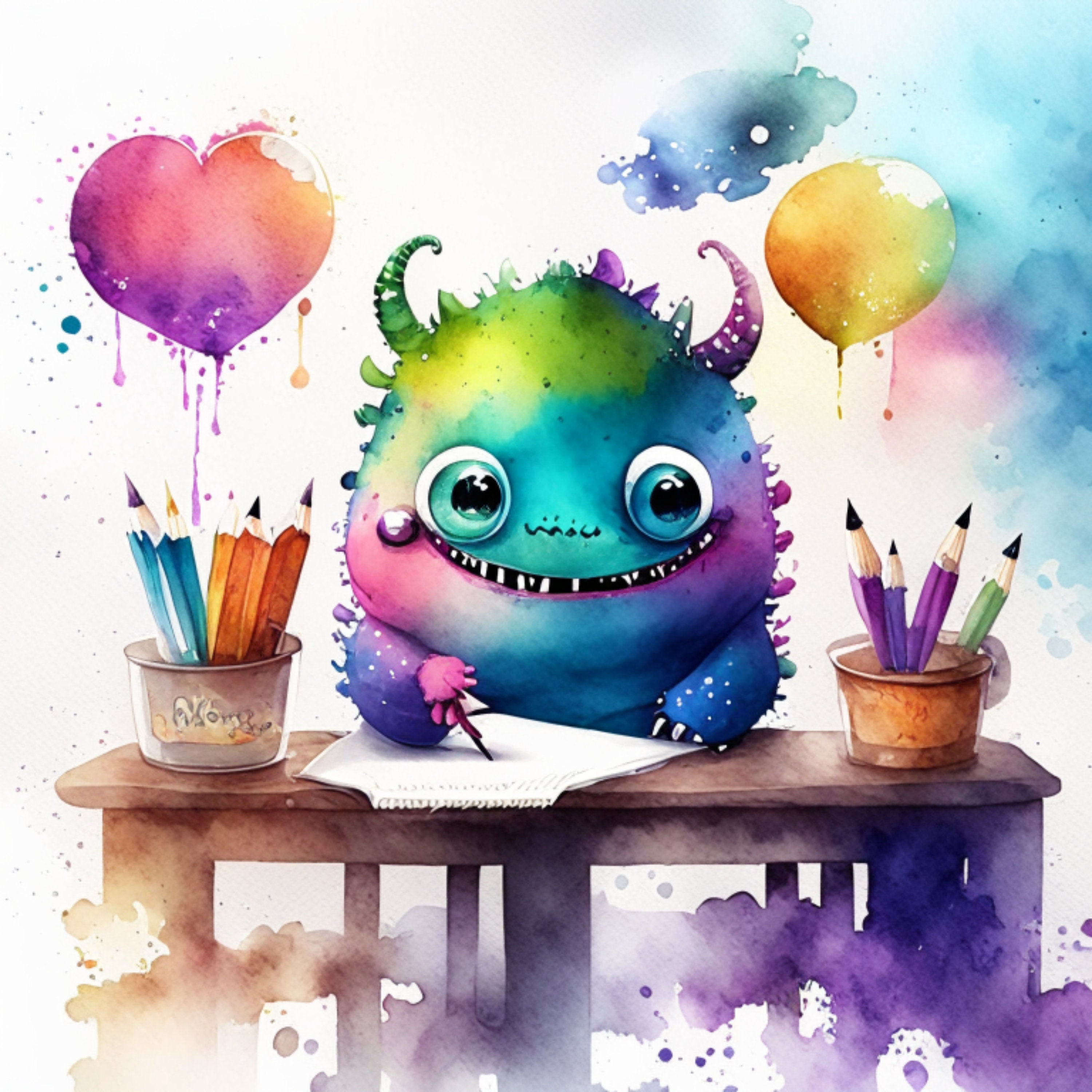 Cute Monster in Classroom Clipart | 300dpi | PNG Graphics | Instant ...