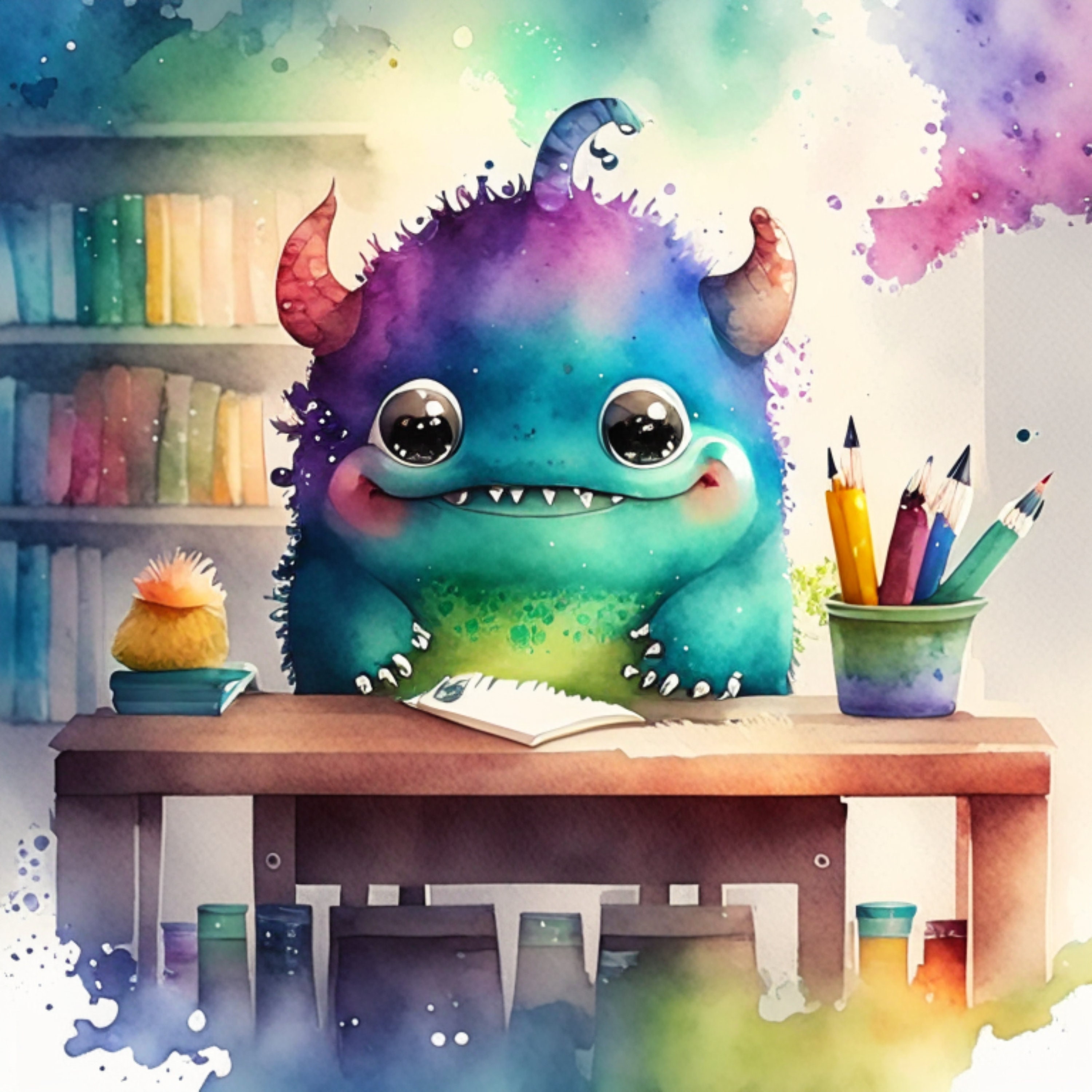 Cute Monster in Classroom Clipart | 300dpi | PNG Graphics | Instant ...