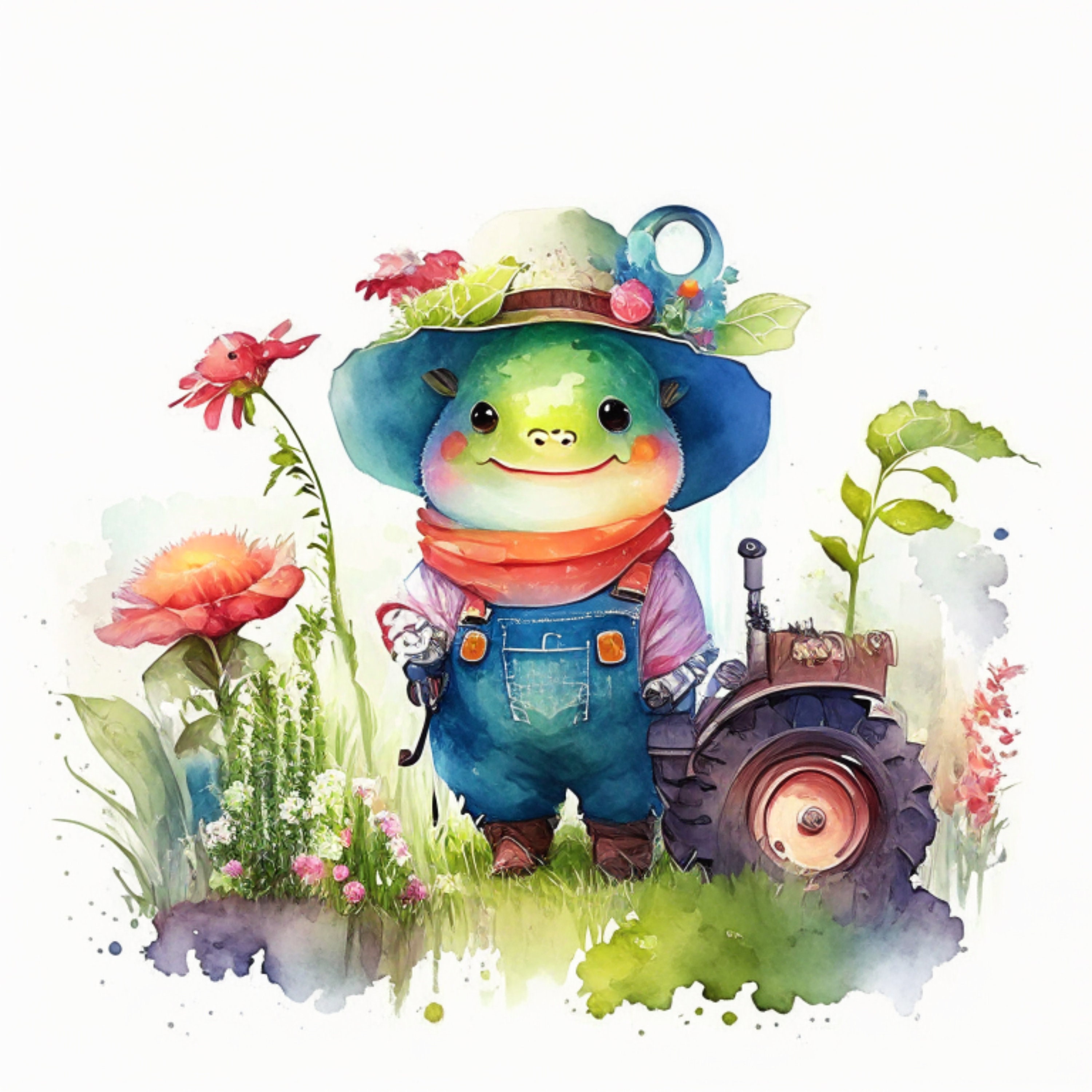 Watercolor Farmer Monster Clipart | Cute PNG Graphics (commercial Use ...