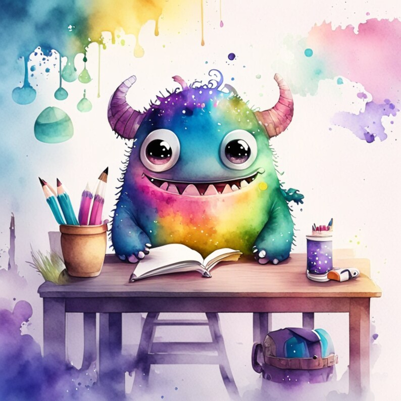 Cute Monster in Classroom Clipart | 300dpi | PNG Graphics | Instant ...