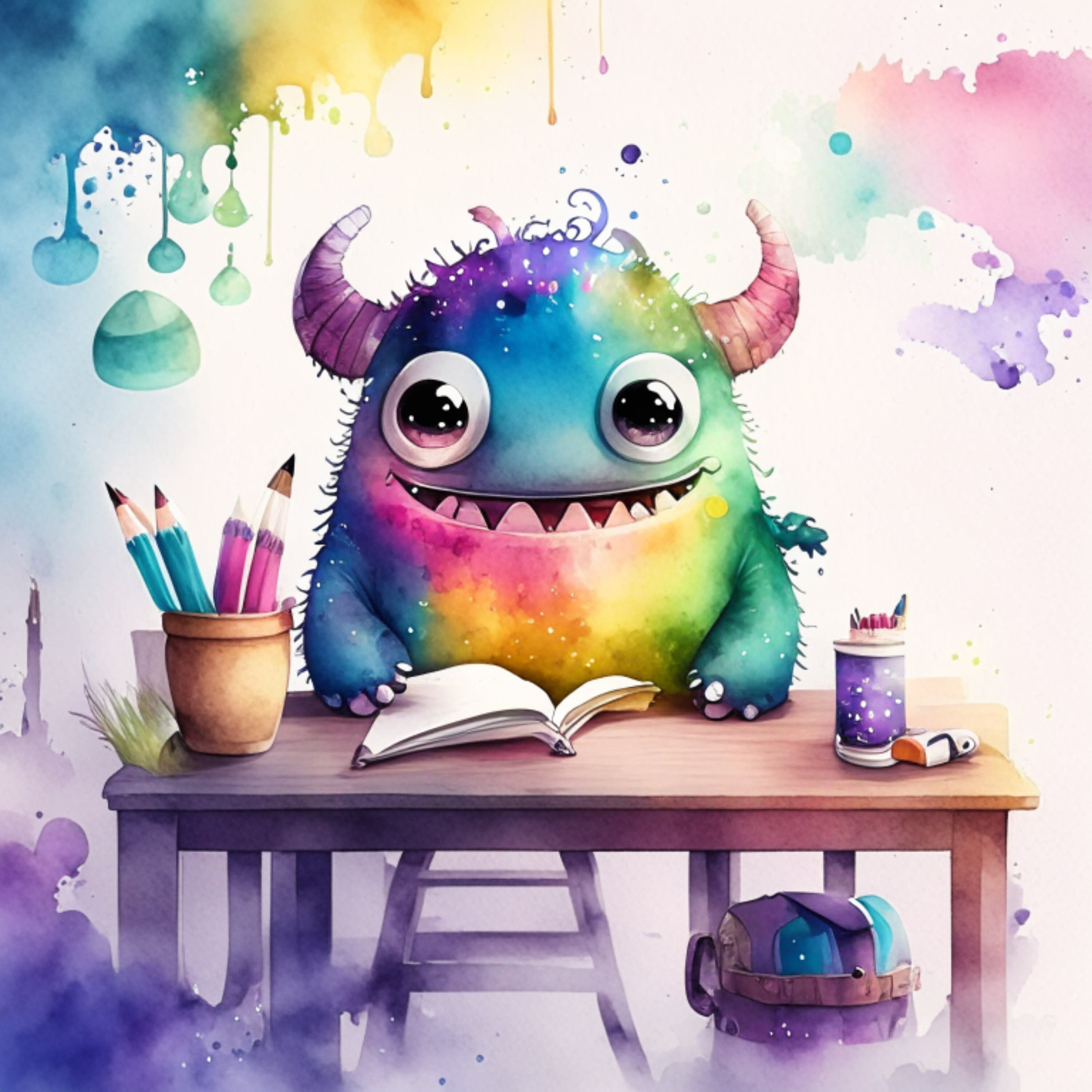 Cute Monster in Classroom Clipart | 300dpi | PNG Graphics | Instant ...