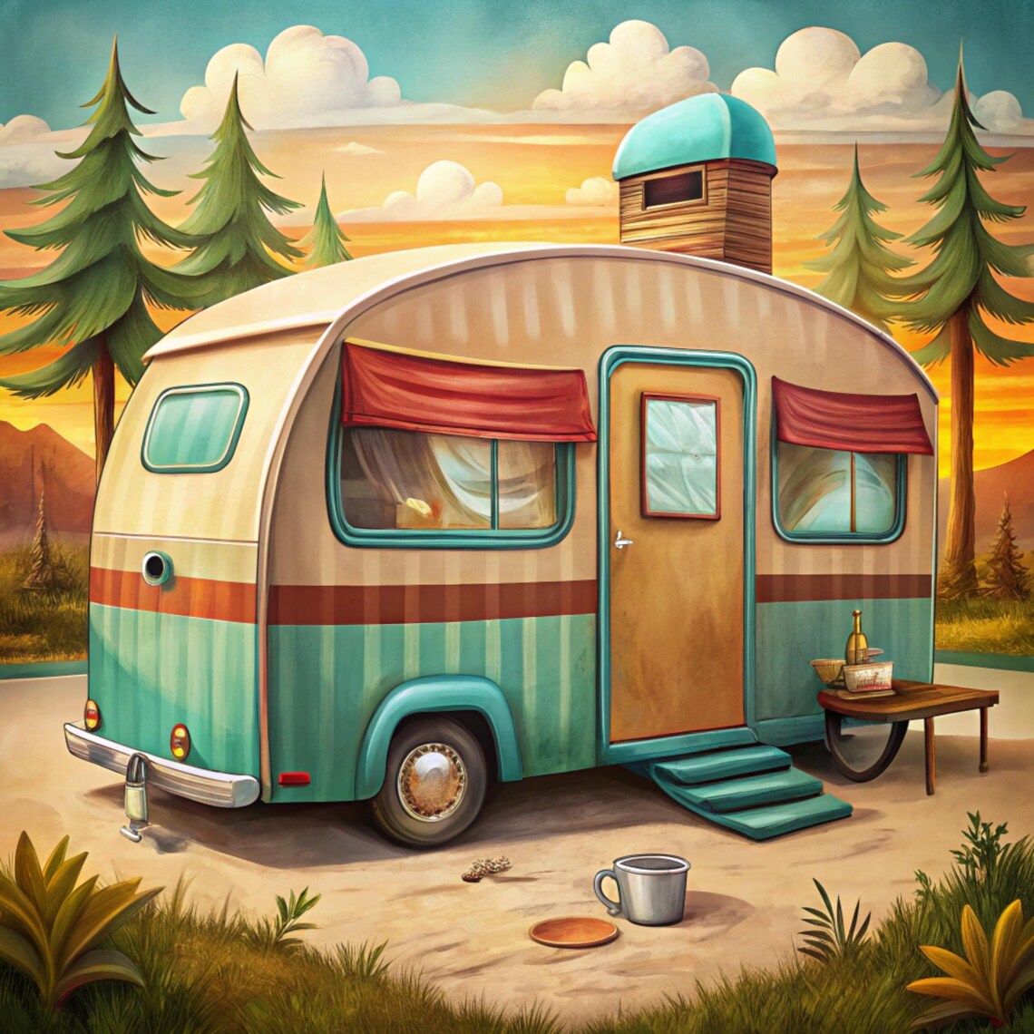 Caravan Clipart: Colorful PNG Graphics (commercial Use, Instant ...