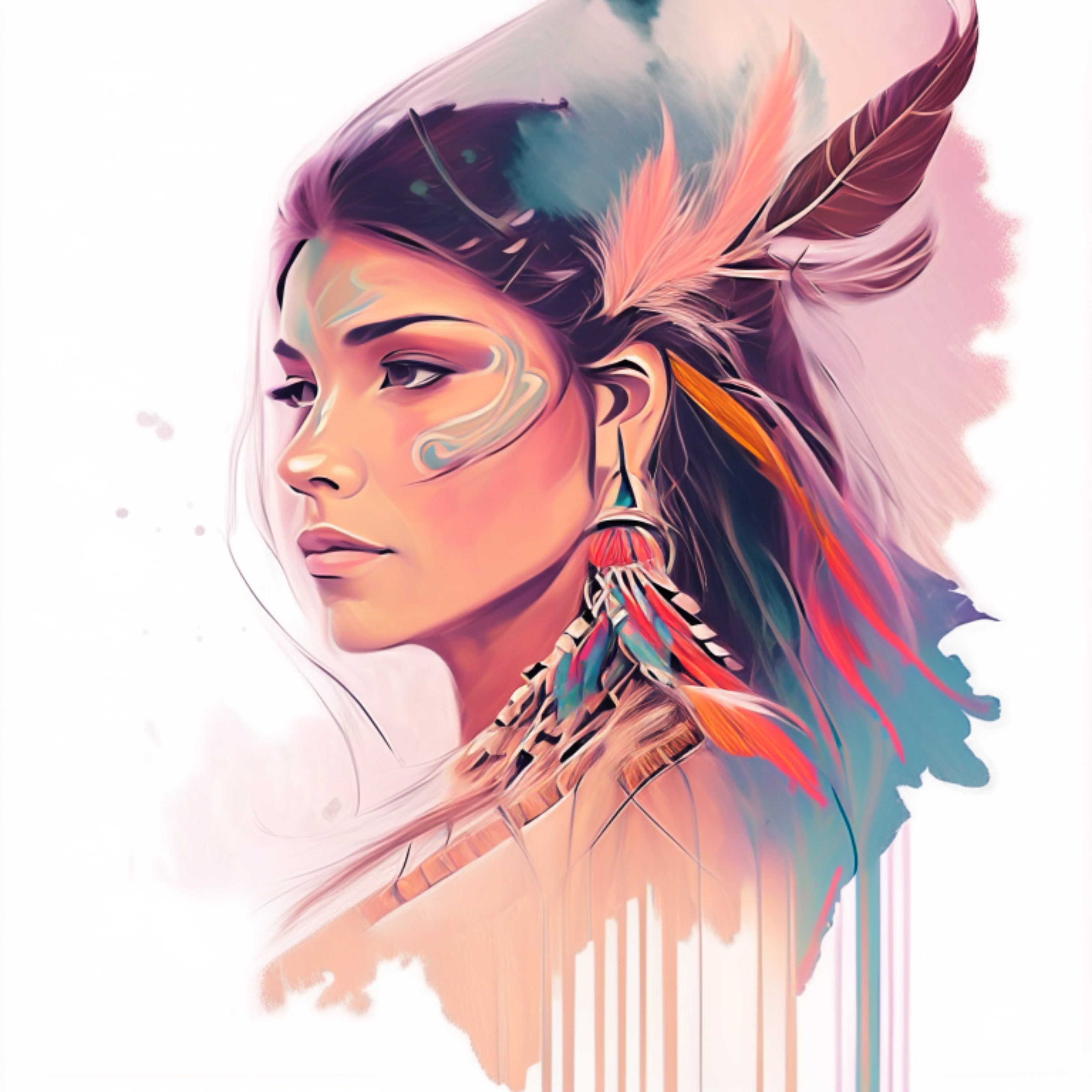 Watercolor Native American Woman Clipart: 300dpi PNG Graphics (instant ...