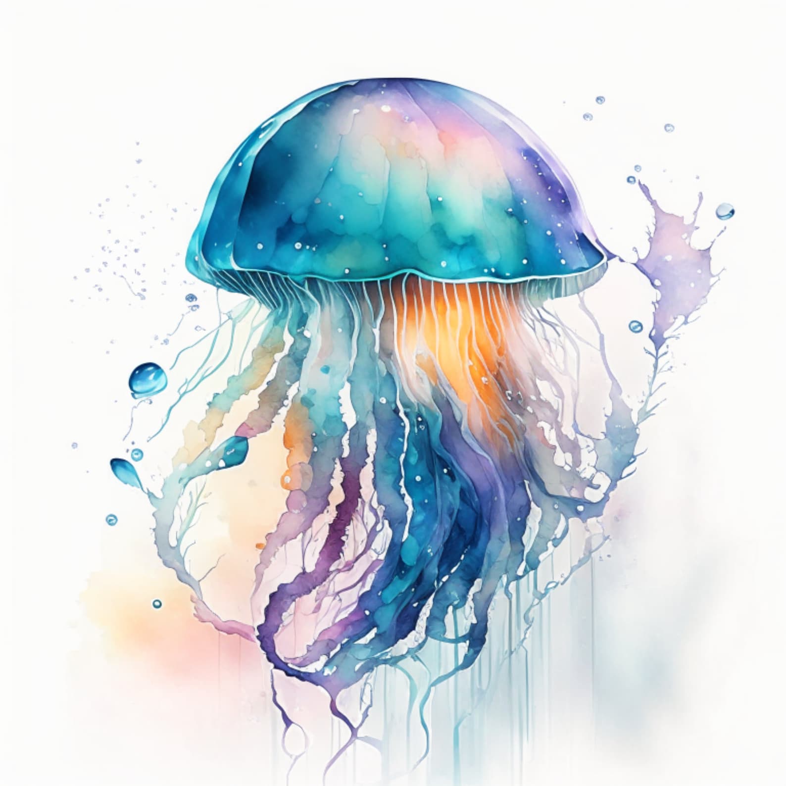 Watercolor Jellyfish Clipart: PNG Graphics, Commercial Use (digital ...