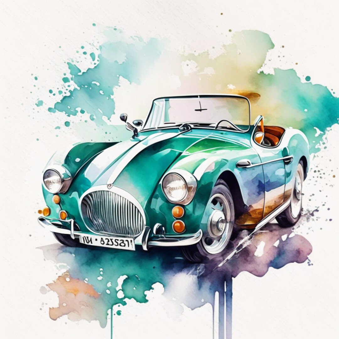 Watercolor Classic Car Clipart: 300dpi PNG Graphics (digital Download ...