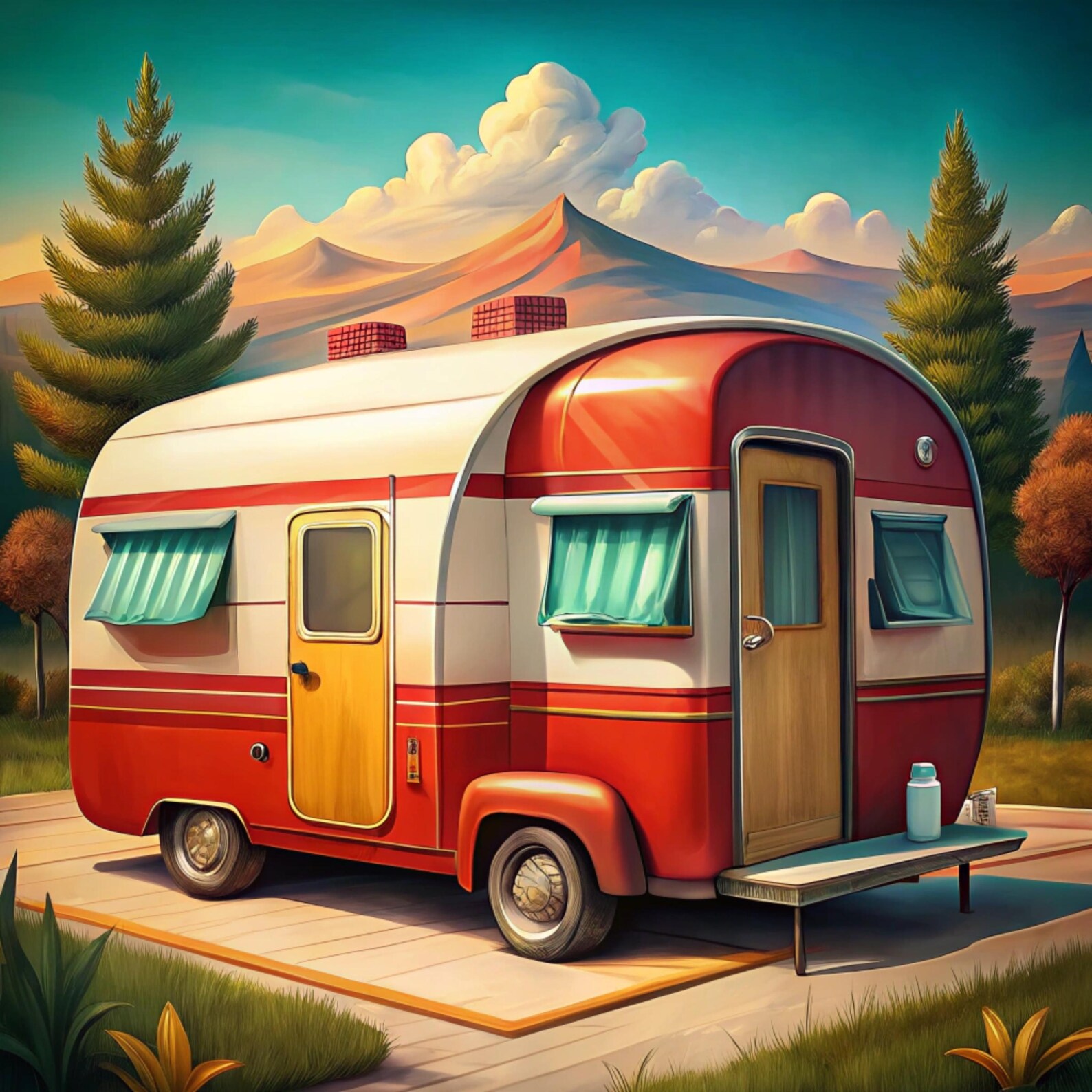 Caravan Clipart: Colorful PNG Graphics (commercial Use, Instant ...