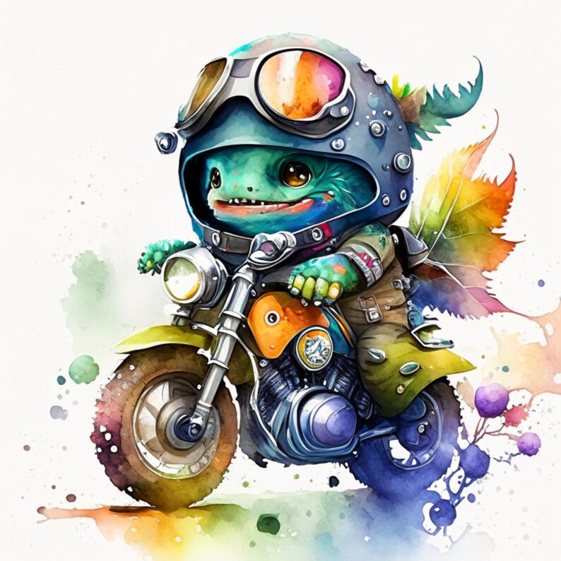 Cute Motorcyclist Monster Clipart | 300dpi | PNG Graphics | Instant ...