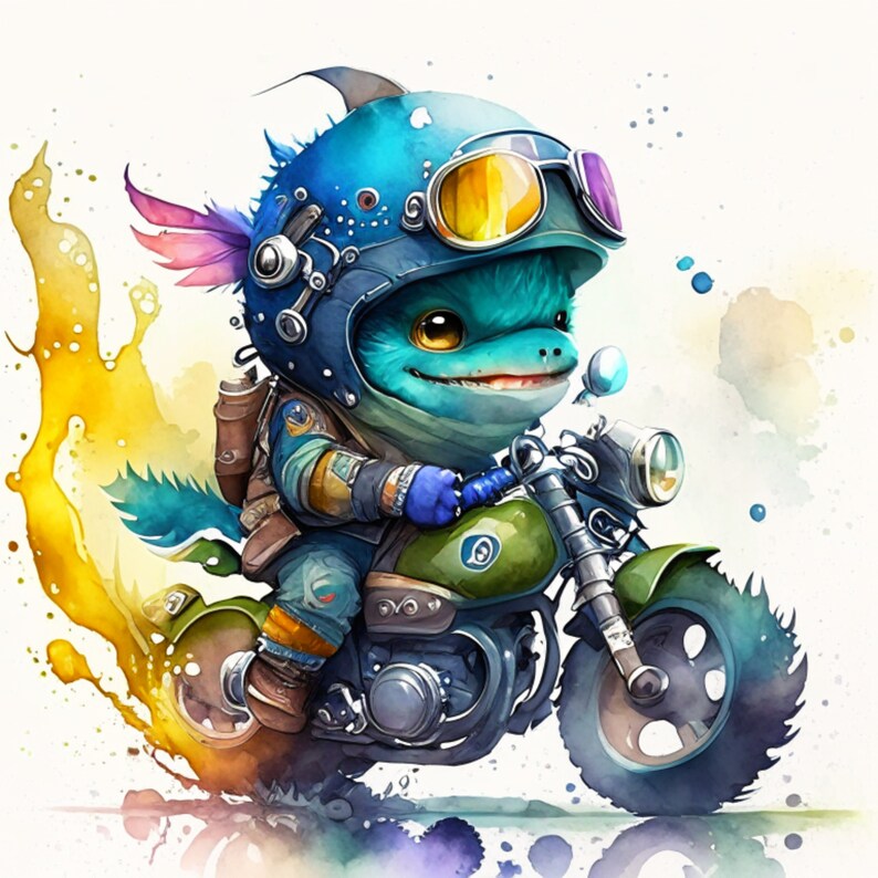 Cute Motorcyclist Monster Clipart | 300dpi | PNG Graphics | Instant ...