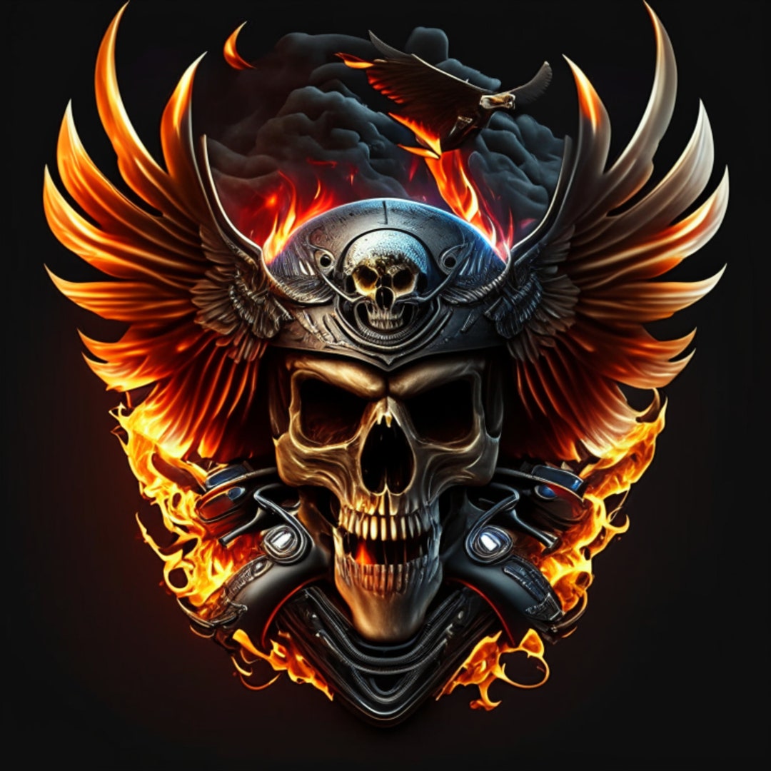 Skull Biker Clipart | 300dpi High Resolution | PNG Graphics | Instant ...