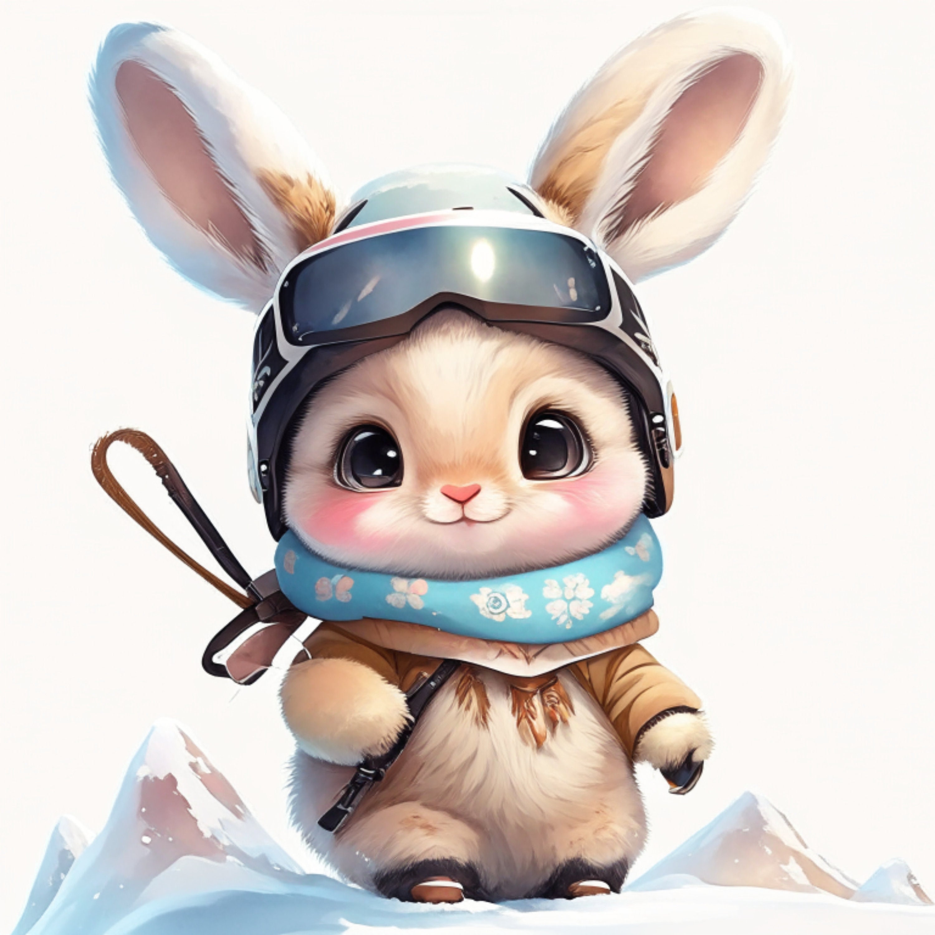 Watercolor Ski Bunny Clipart: High-resolution PNG Graphics (digital ...