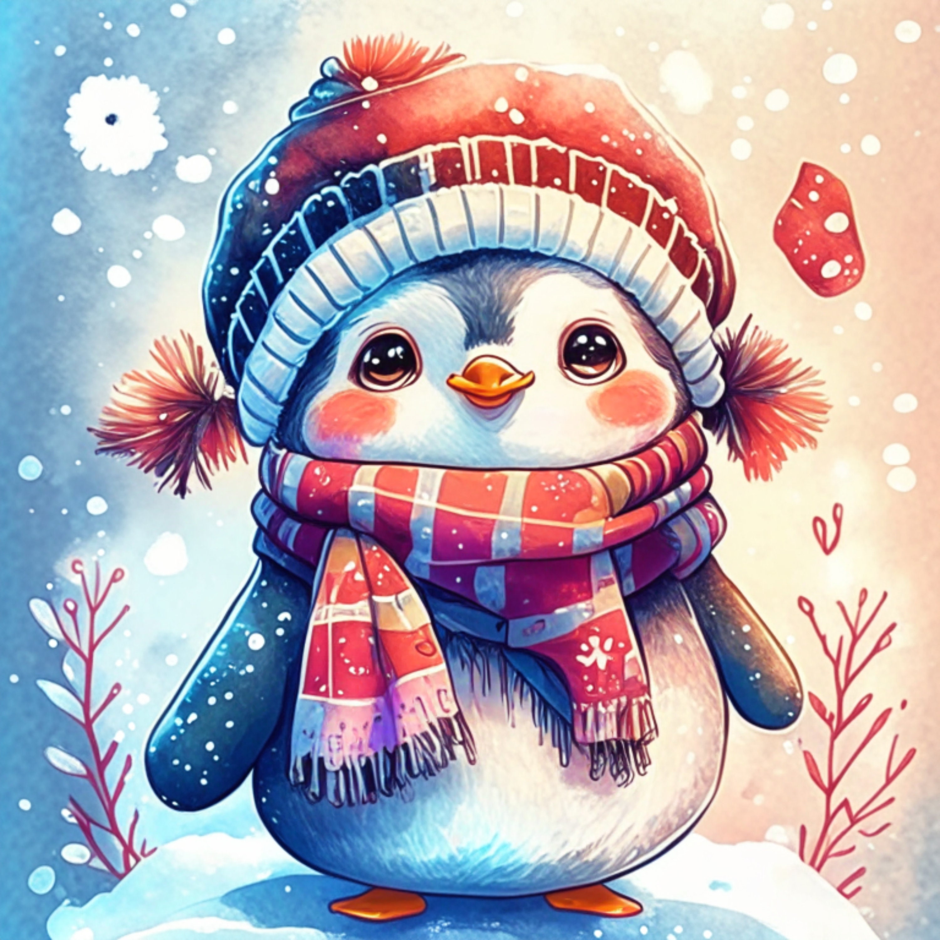 Cute Penguin Clipart | Watercolor PNG Graphics (instant Download) - Etsy