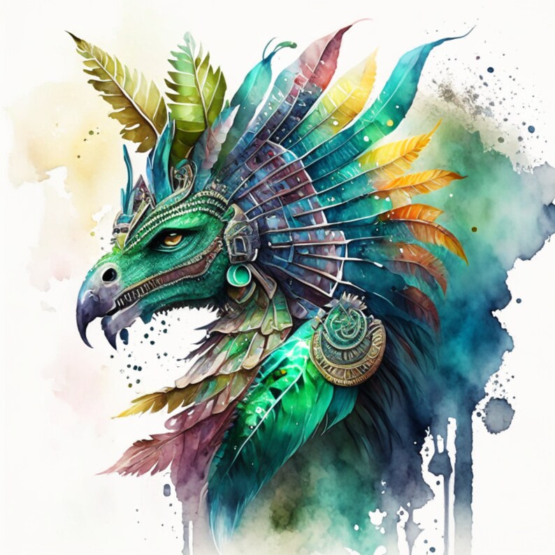 Watercolor Kukulkan Clipart: PNG Graphics, Commercial Use (digital ...