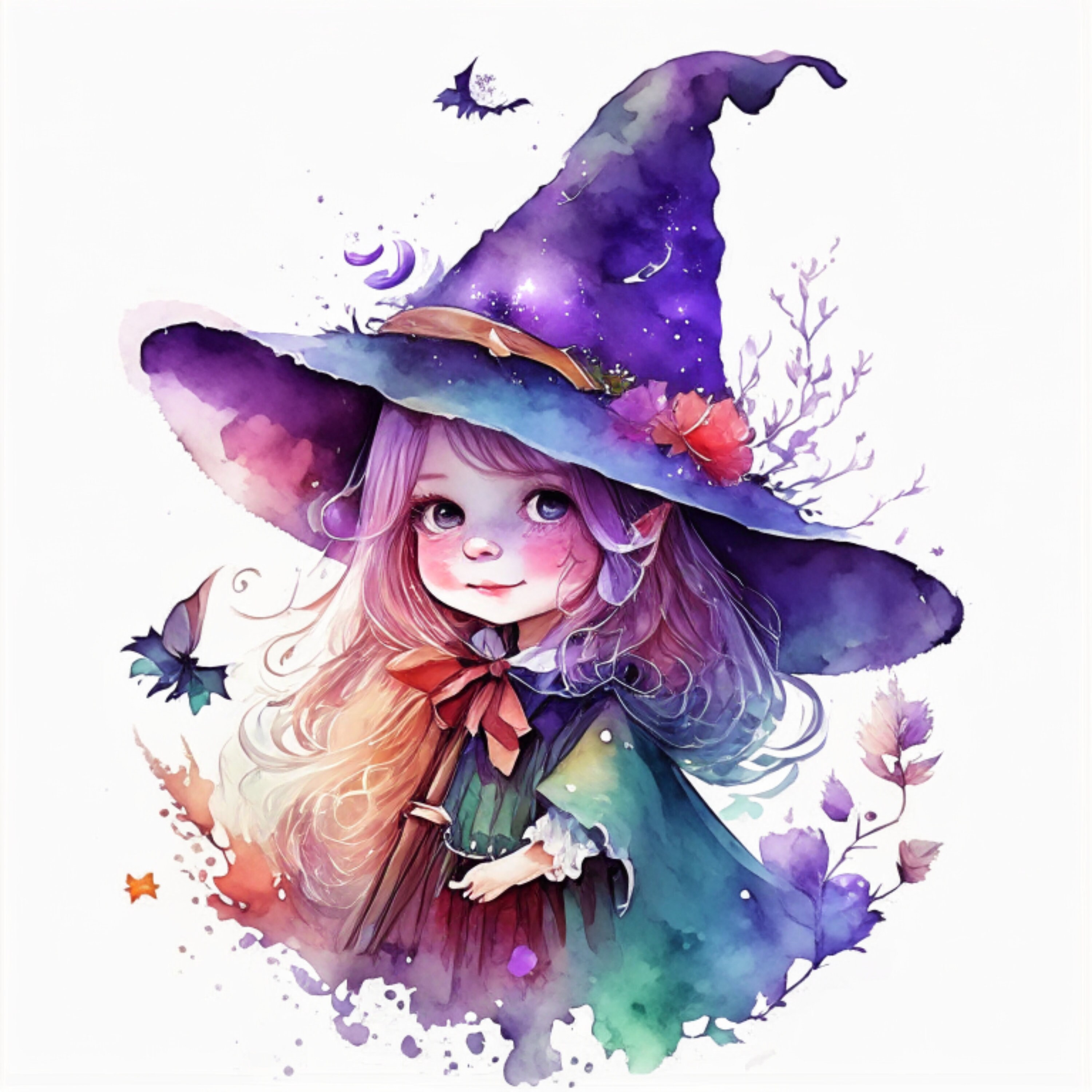 Watercolor Cute Witch Clipart | PNG Graphics (instant Download) - Etsy