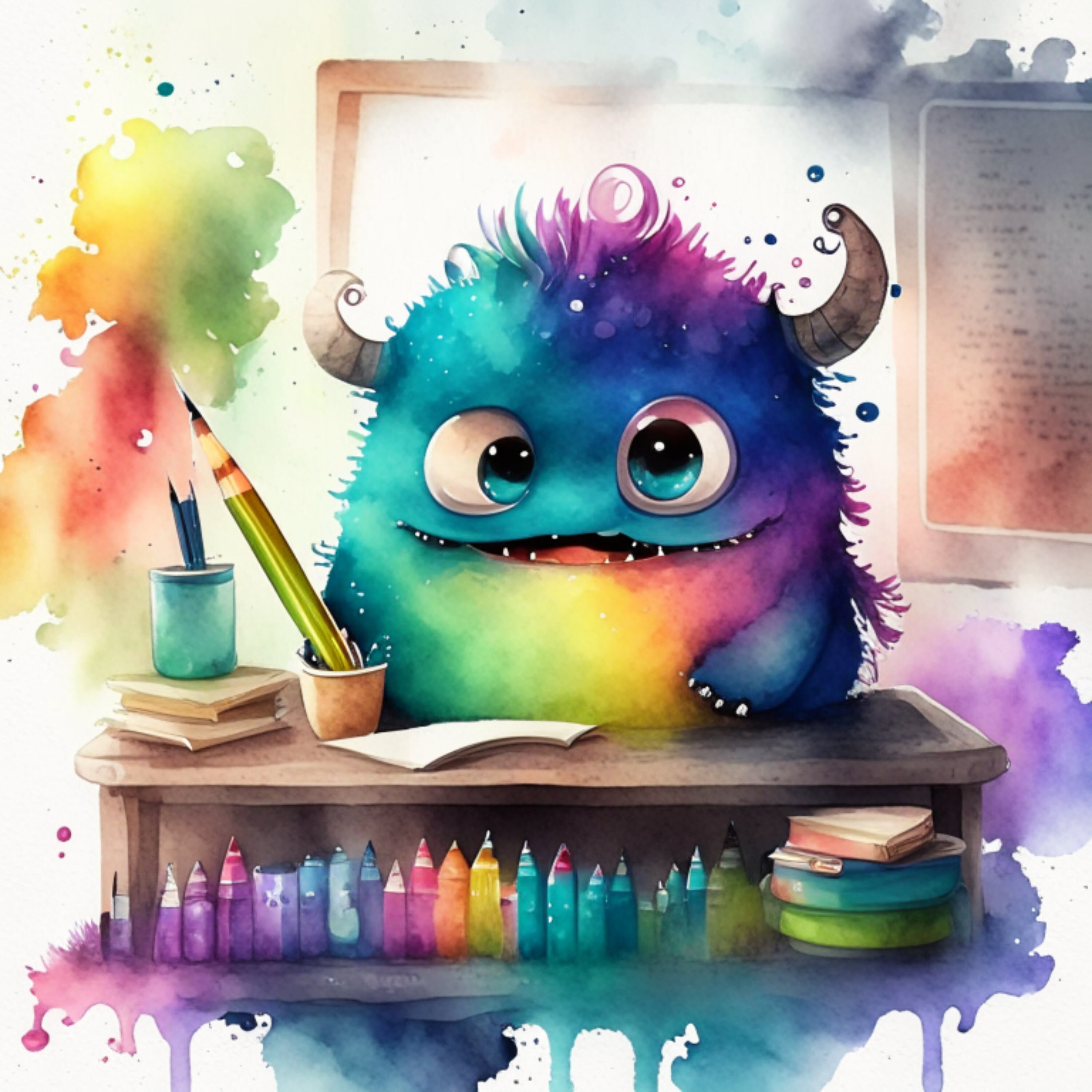 Cute Monster in Classroom Clipart | 300dpi | PNG Graphics | Instant ...