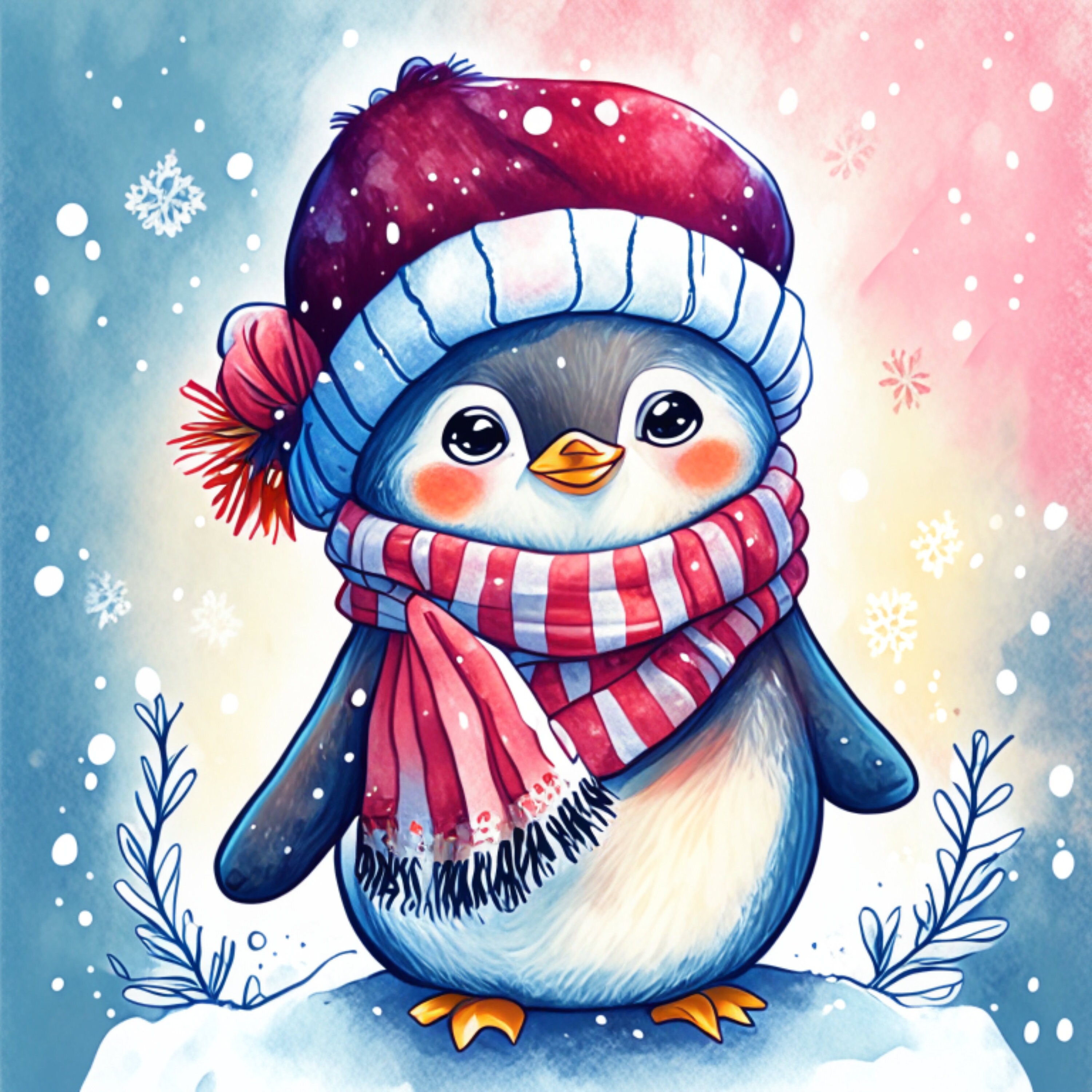 Cute Penguin Clipart | Watercolor PNG Graphics (instant Download) - Etsy