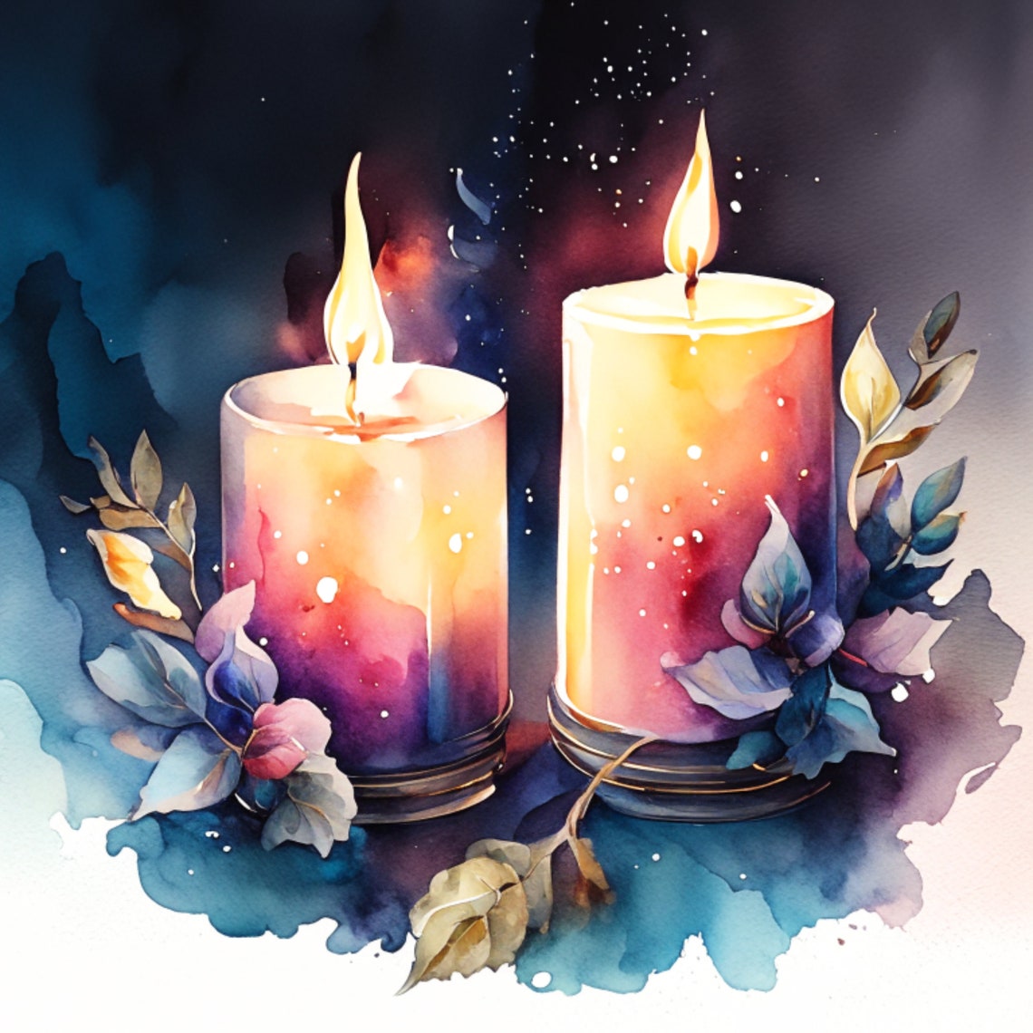 Watercolor Candles Clipart: High-resolution PNG Graphics (digital ...