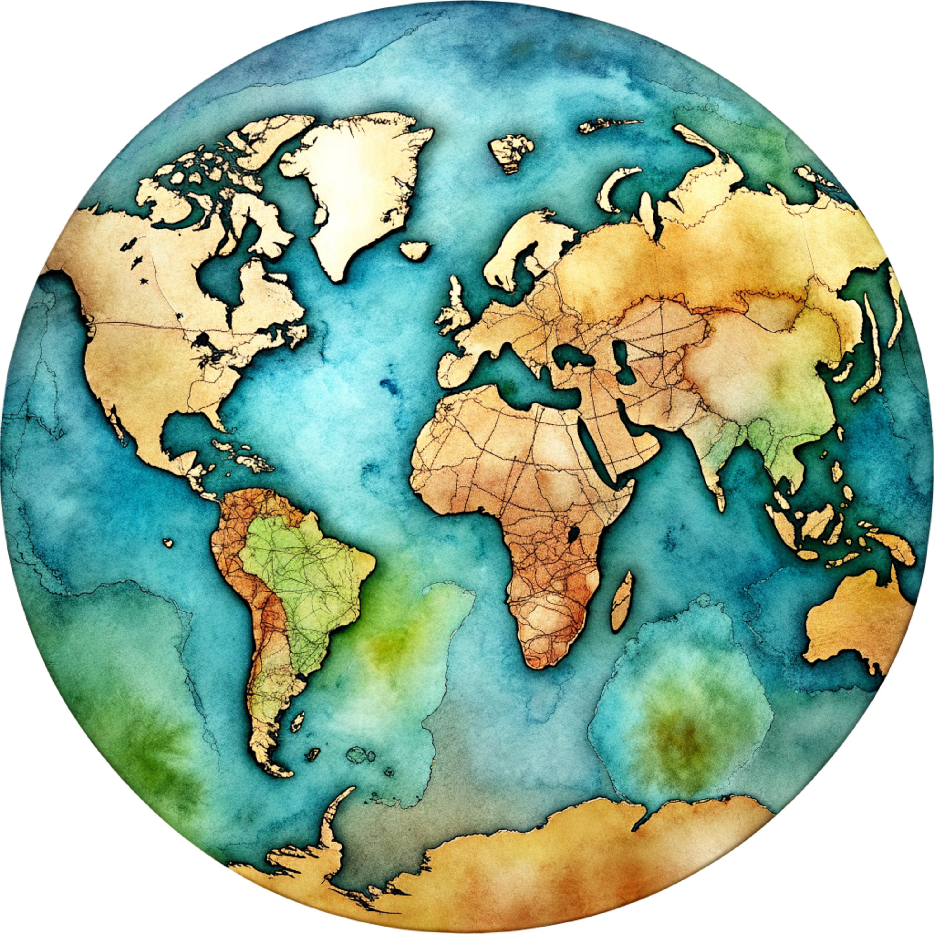 Watercolor Map Clipart: High-resolution PNG Graphics (digital Download ...