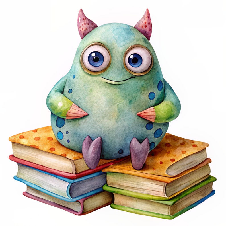 Cute Monster Books Clipart 300dpi High Resolution PNG Graphics Instant ...