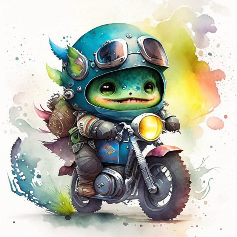 Cute Motorcyclist Monster Clipart | 300dpi | PNG Graphics | Instant ...