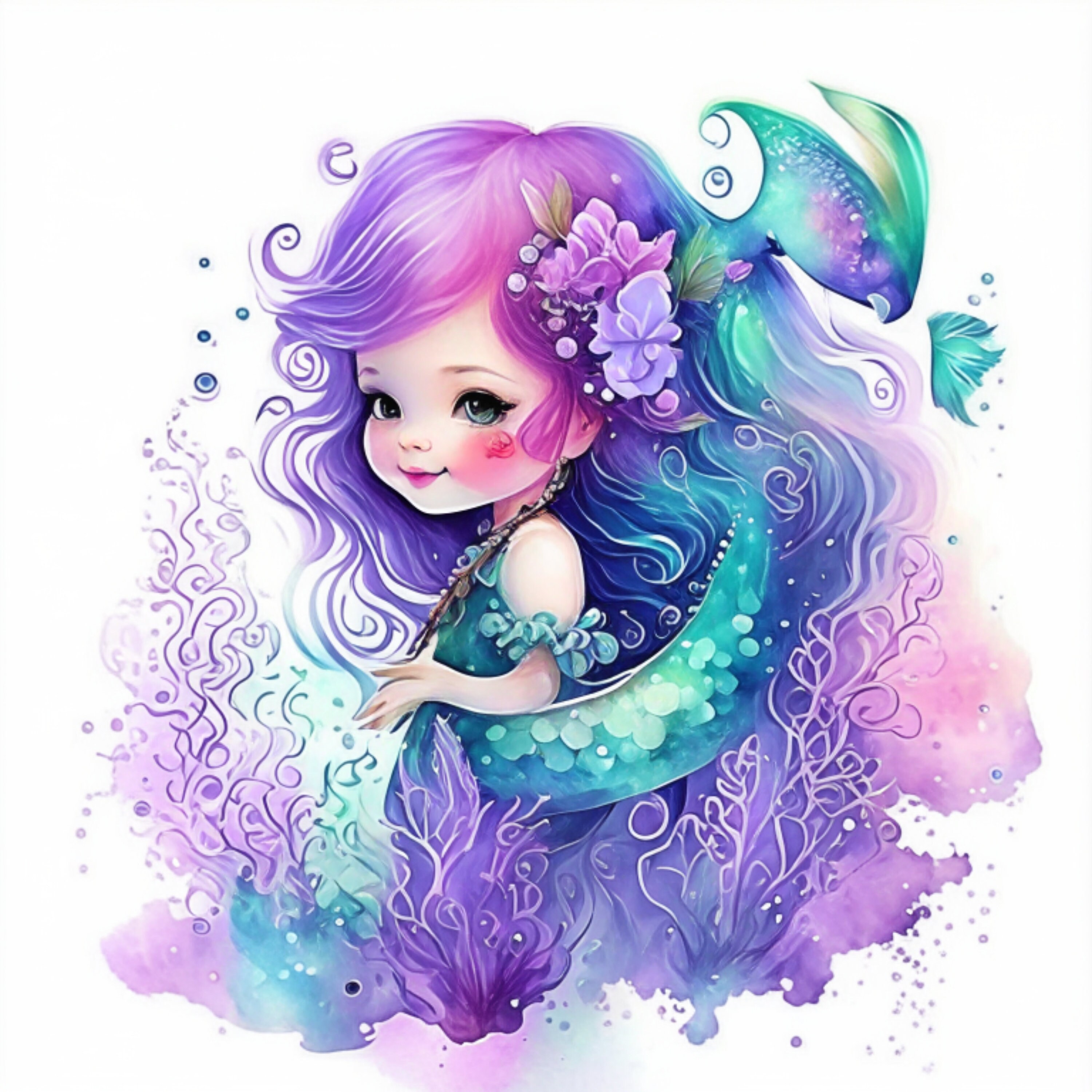 Cute Mermaid Clipart 300dpi High Resolution PNG Graphics Instant ...