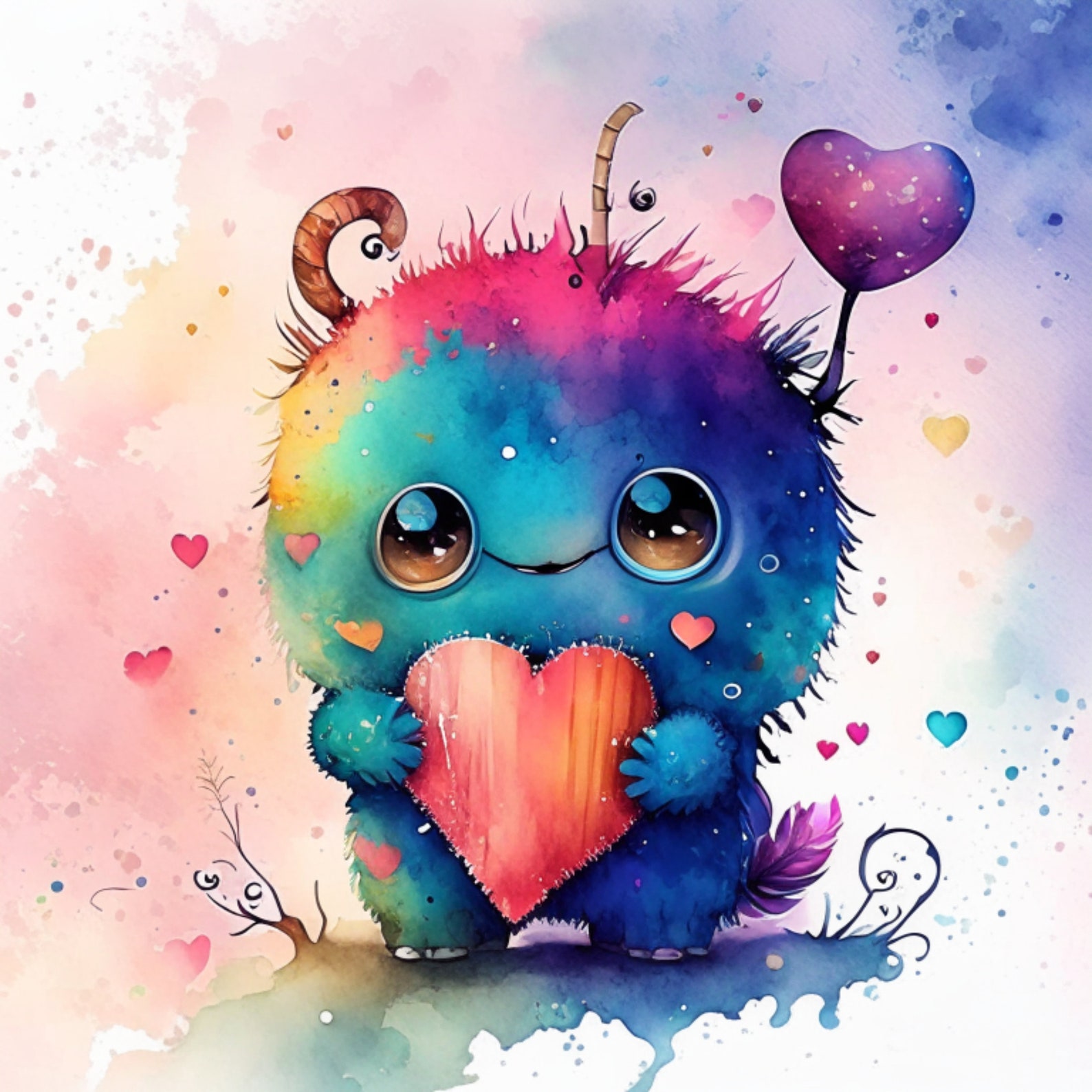 Cute Monster Love Clipart 300dpi PNG Graphics Instant Download for ...
