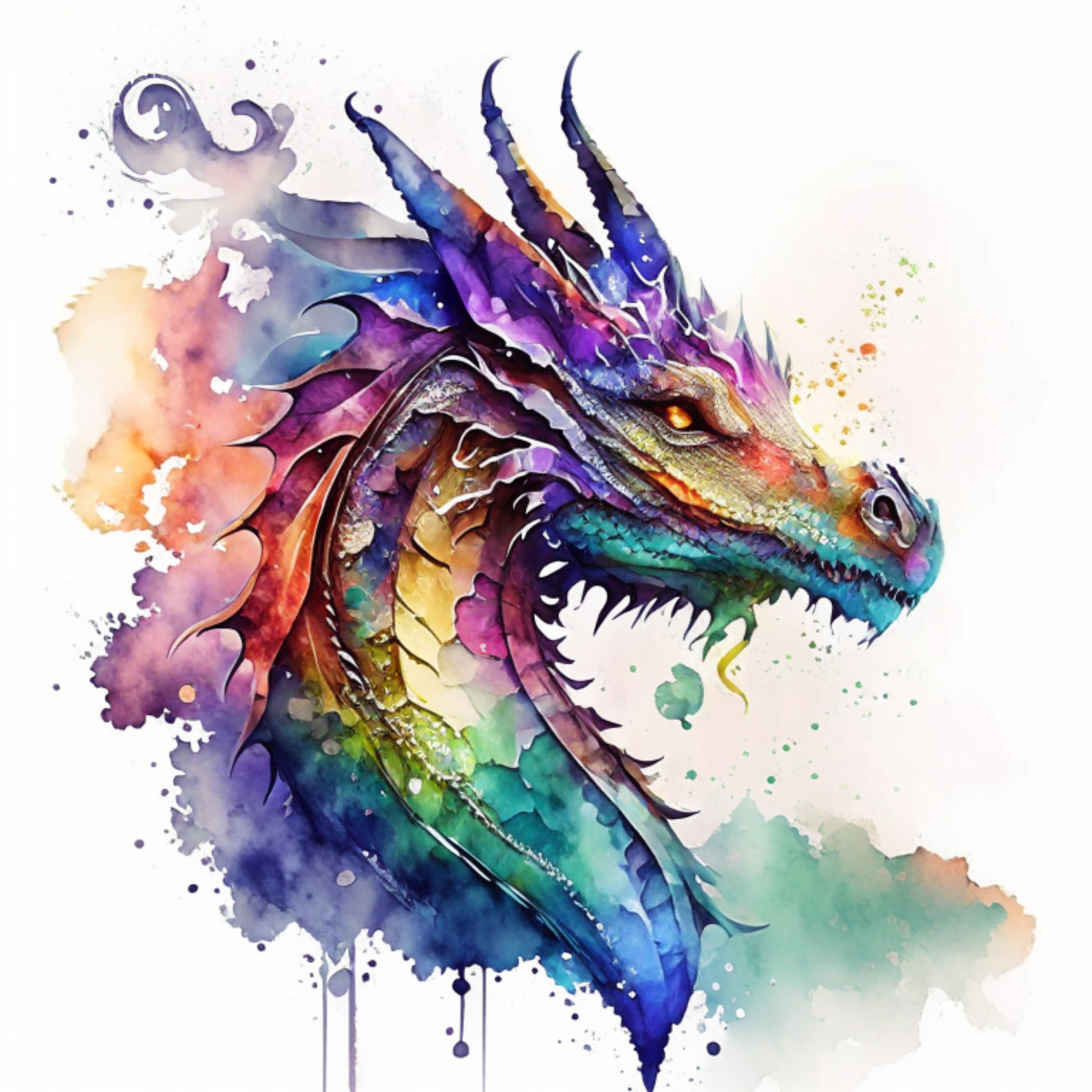 Watercolor Dragon Clipart: High-resolution PNG Graphics (digital ...