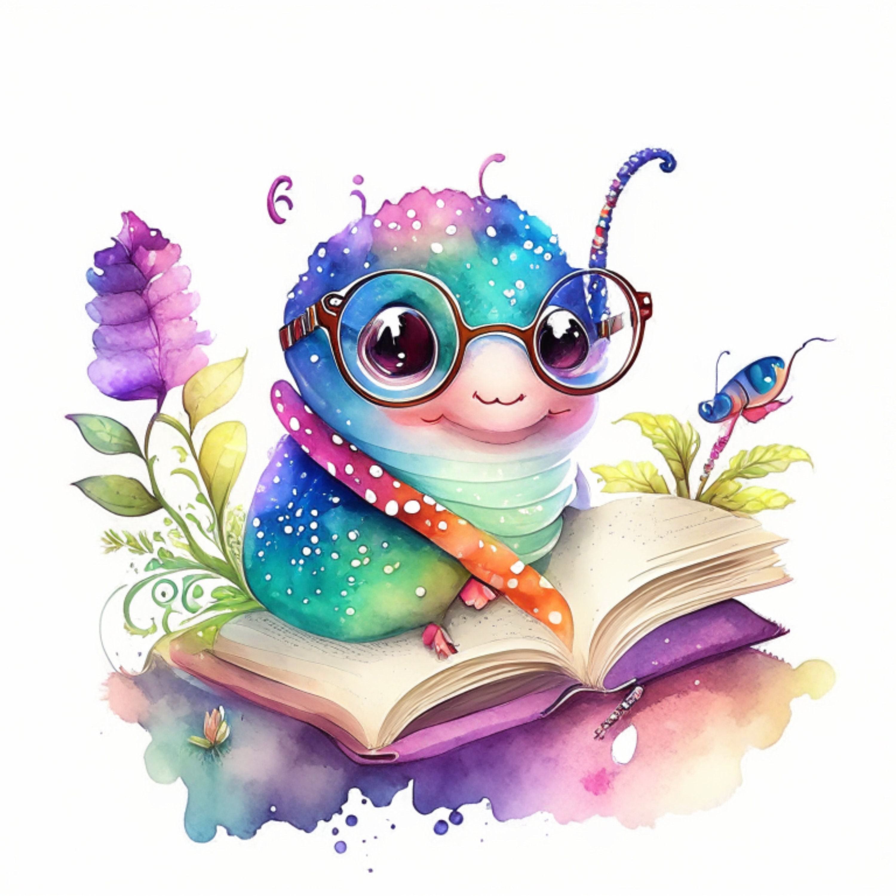 Watercolor Worm Clipart | Cute Reading Worm PNG (digital Download) - Etsy