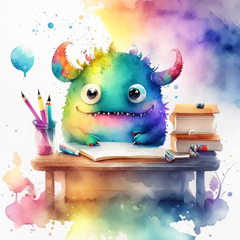 Cute Monster in Classroom Clipart | 300dpi | PNG Graphics | Instant ...