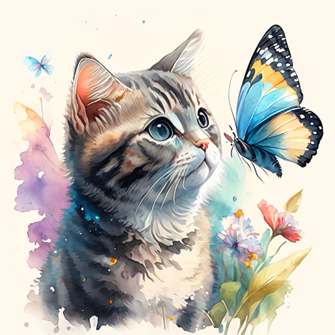 Cat and Butterfly Clipart | 300dpi | PNG Graphics | Instant Download ...