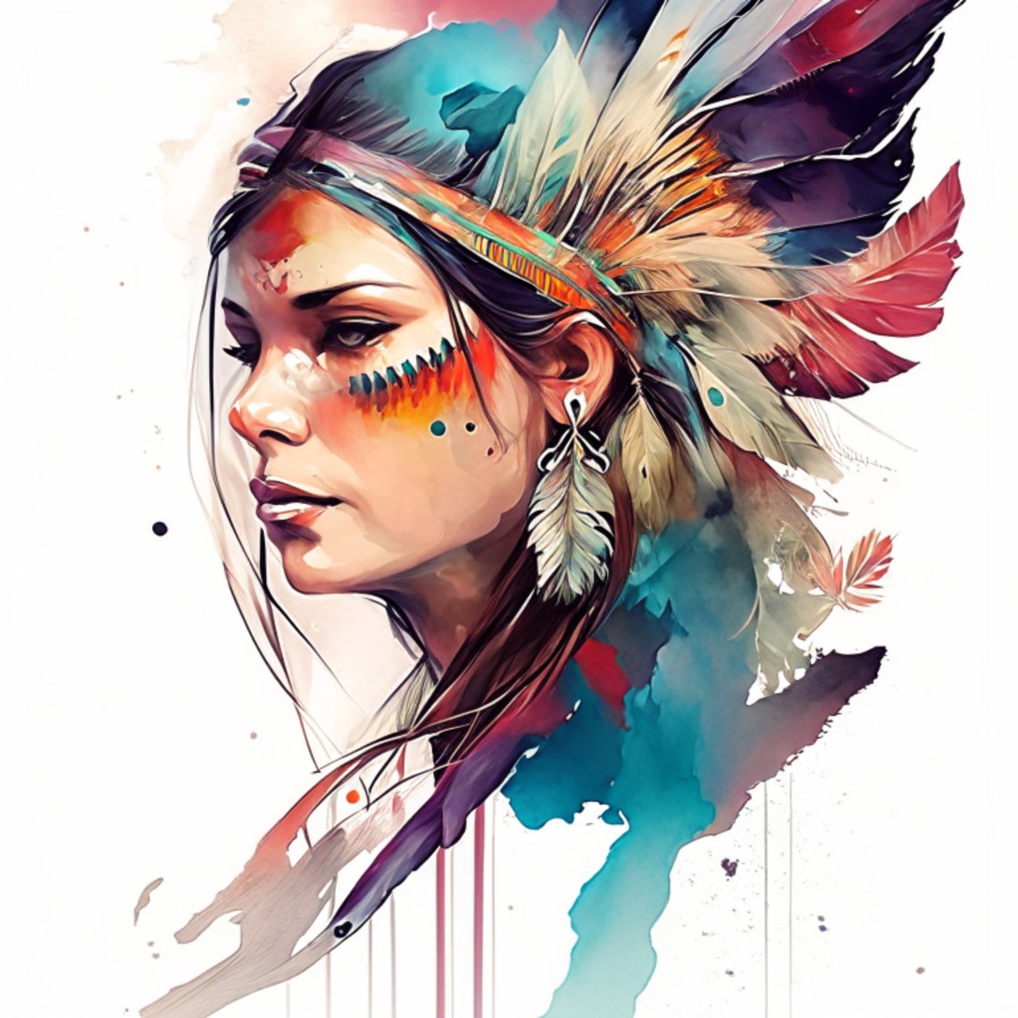 Watercolor Native American Woman Clipart: 300dpi PNG Graphics (instant ...