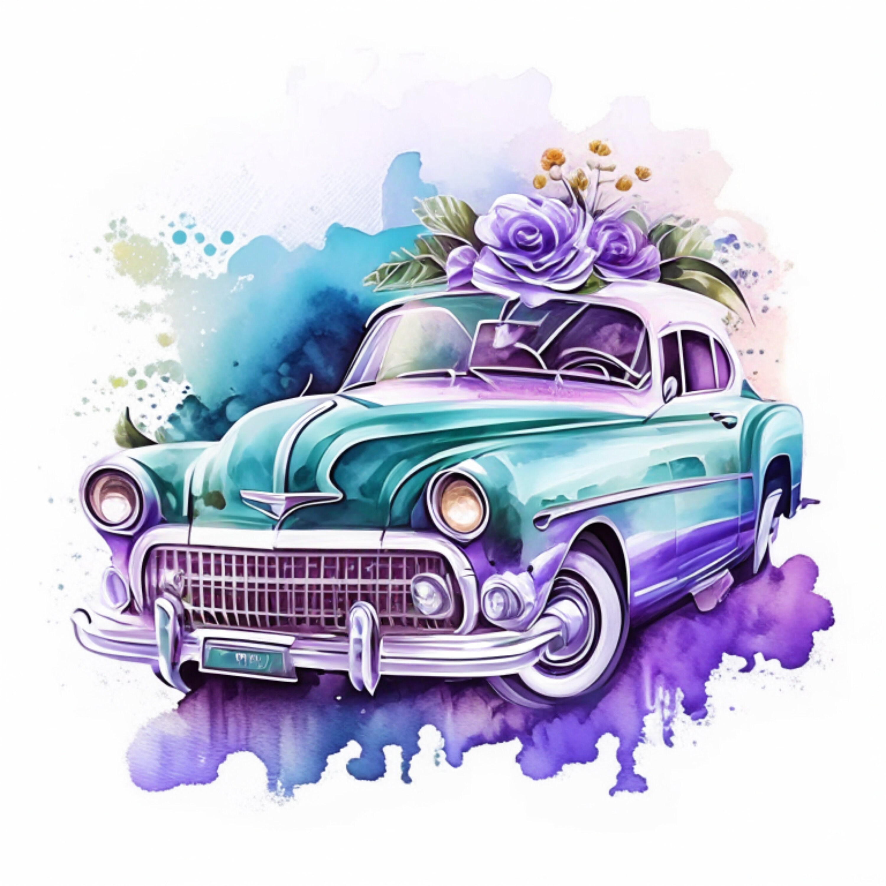 Watercolor Classic Car Clipart: 300dpi PNG Graphics (digital Download ...